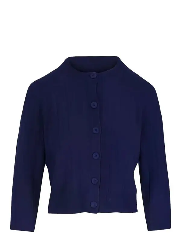 Kinross Cashmere Ribbed Button Cardigan - Blue