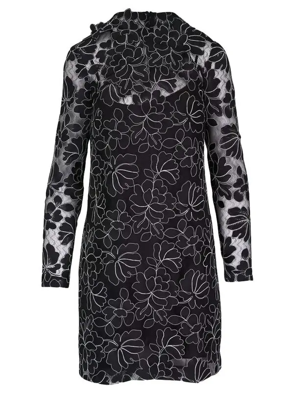 Lela Rose Floral Lace Mini Dress - Black