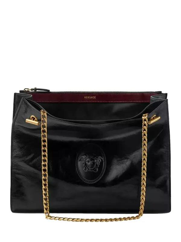 Versace Cabine Leather Shoulder Bag - Black