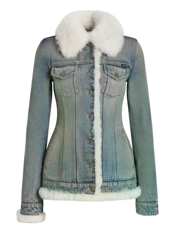 Dolce & Gabbana Faux-fur Trimmed Denim Jacket - Blue