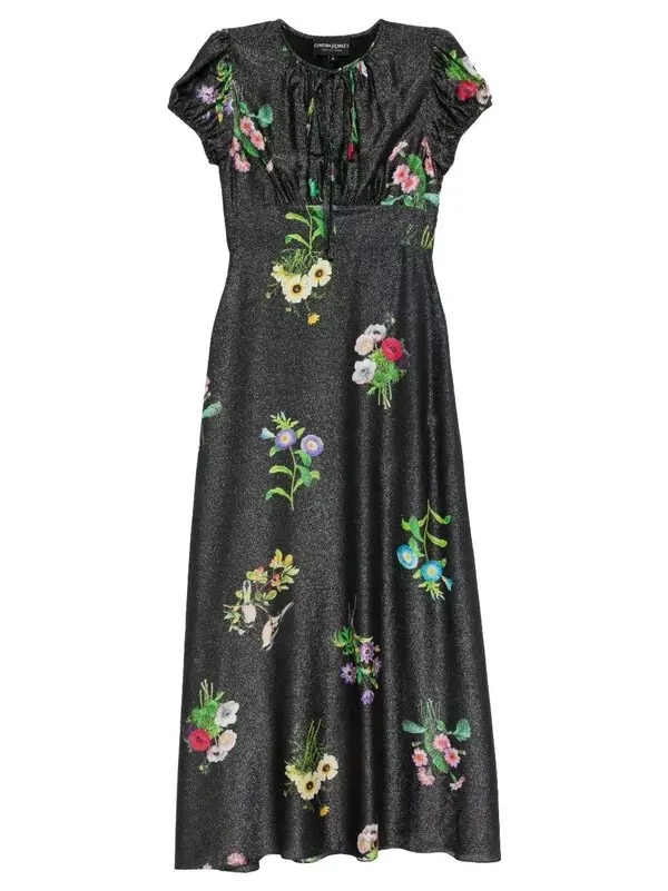 Cynthia Rowley Floral-print Lurex Midi Dress - Black