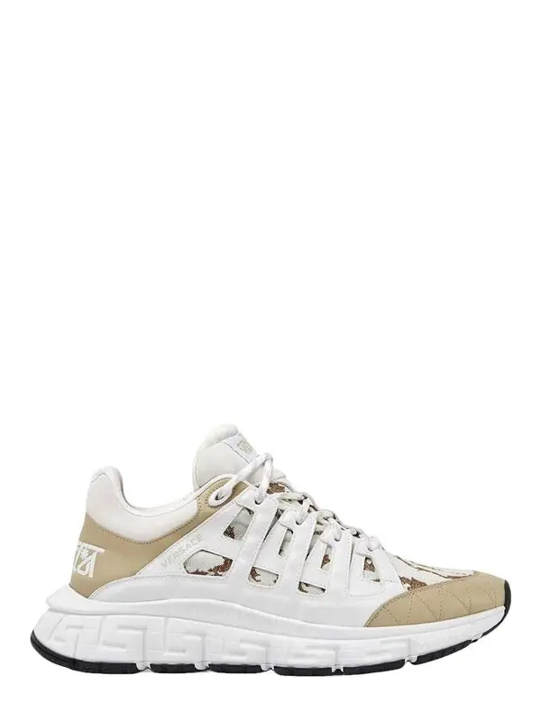 Versace Trigreca Jacquard Leather Sneakers - White/beige
