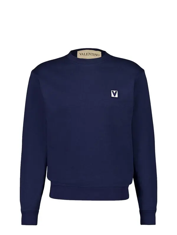 Valentino Garavani Cotton Sweatshirt With Chez Patch - Blue