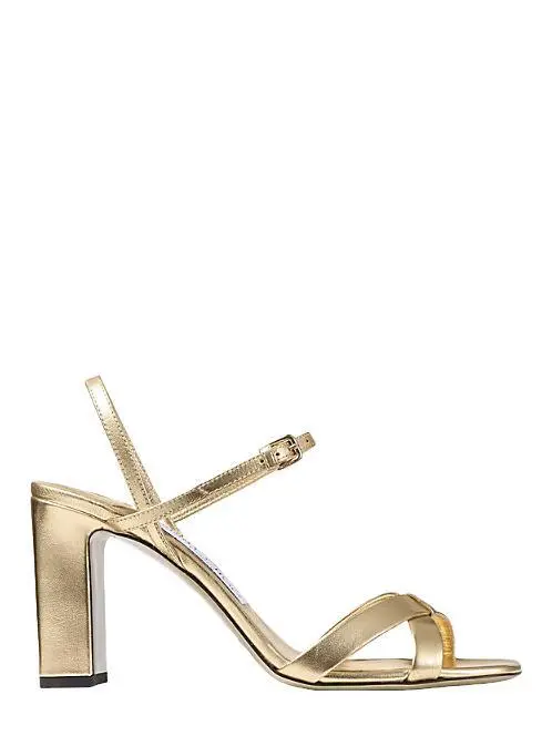 JIMMY CHOO Elsy 85 Metallic Leather Sandals - Gold