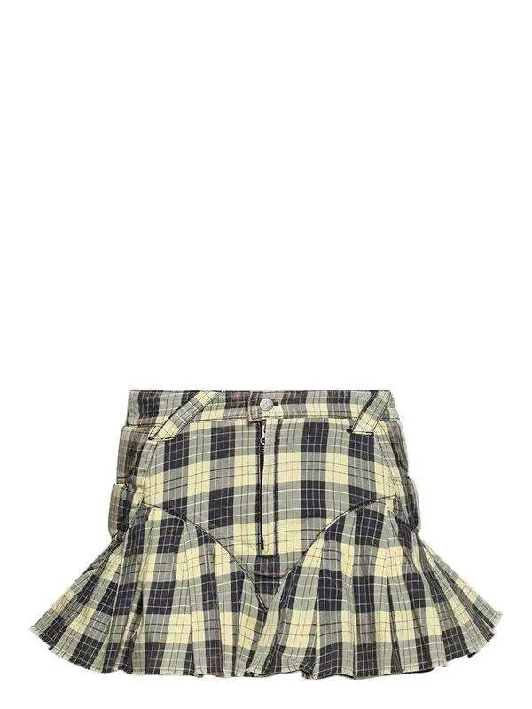 Natasha Zinko Upcycled Plaid Moto Mini Skirt - Yellow
