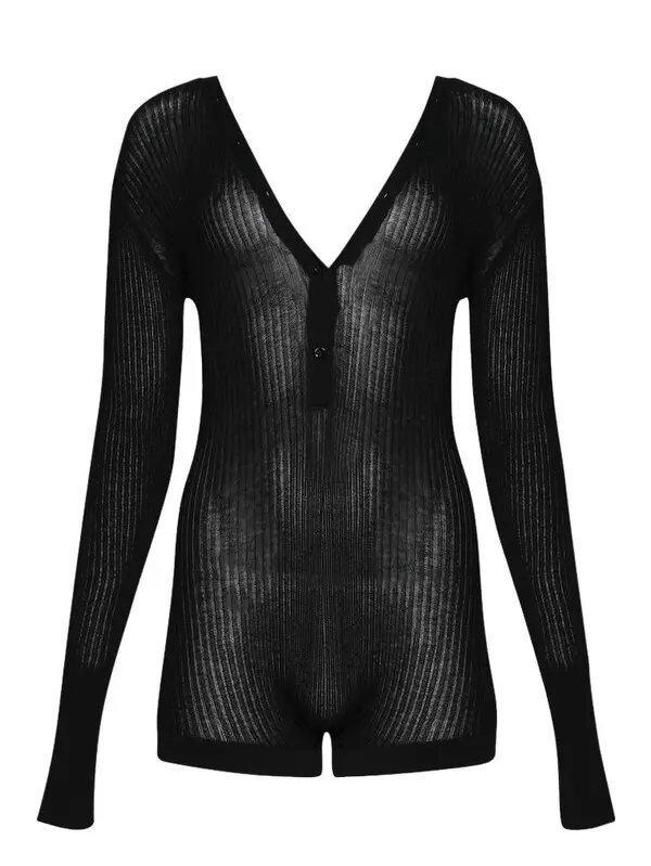 MUGLER Knit Buttoned Bodyshort - Black
