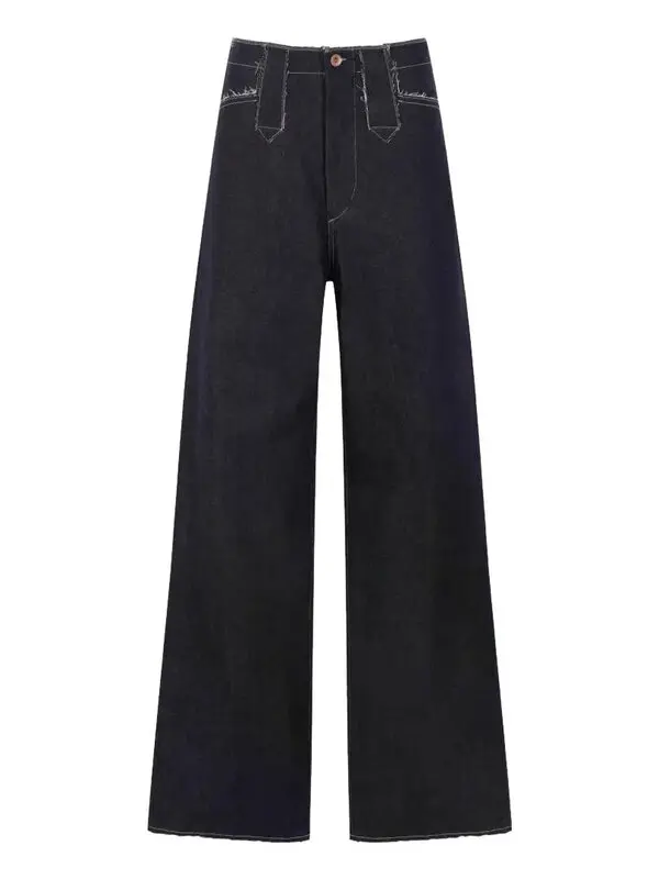 KURO Contrast-stitching Frayed Jeans - Blue