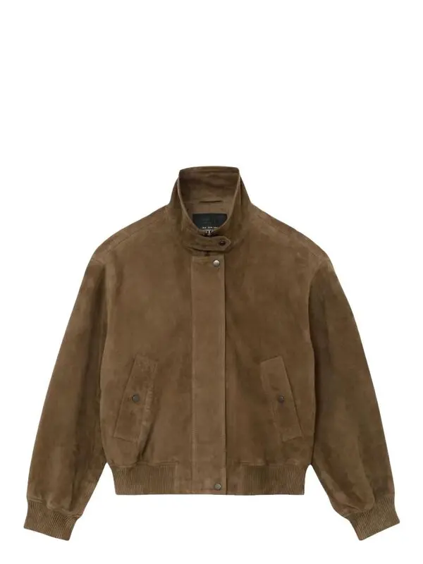REISS Cara Suede Bomber Jacket - Neutral