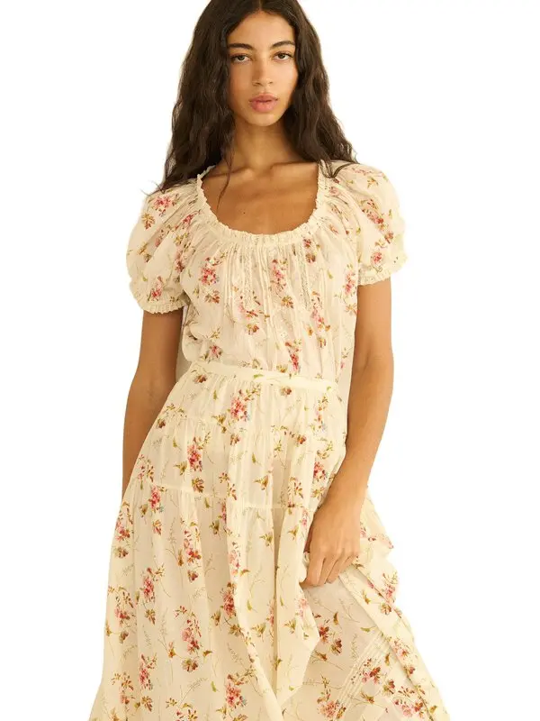 DÔEN Frederica Floral Embroidered Top - Blanc Prairie Rose