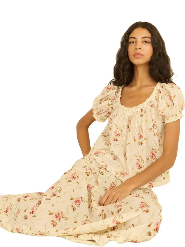DÔEN Frederica Floral Embroidered Top - Blanc Prairie Rose