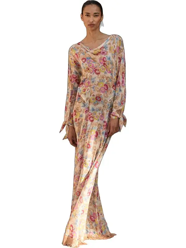 DÔEN Floral Silk Georgette Ophelia Gown - Jardin De Camelias