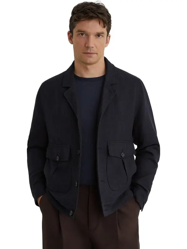 REISS Gandine Textured Hopsack Jacket - Navy
