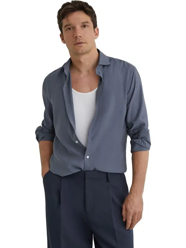 REISS Oscar Modal-blend Regular-fit Shirt - Airforce Blue