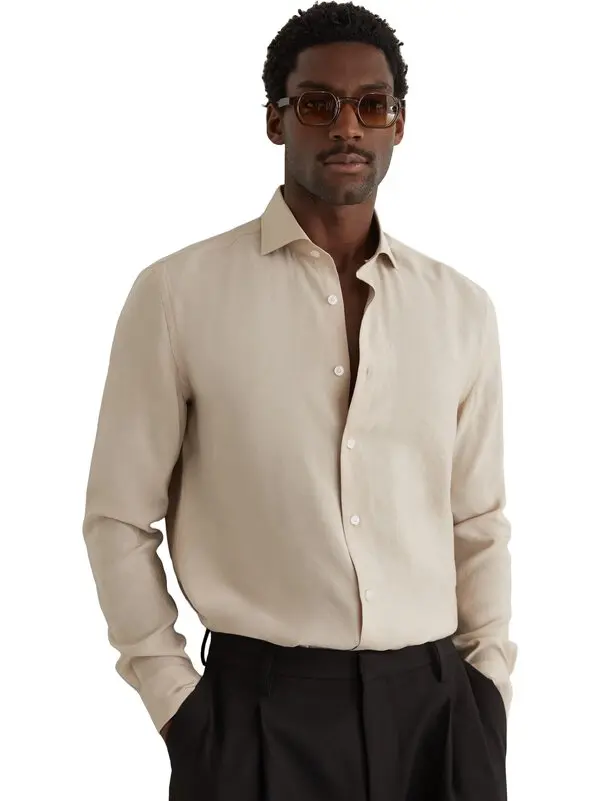 REISS Oscar Modal-blend Regular-fit Shirt - Stone