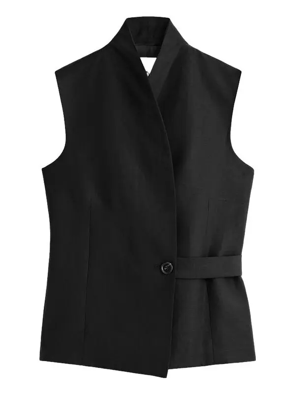 Cos Shawl-collar Belted Linen-blend Vest - Black