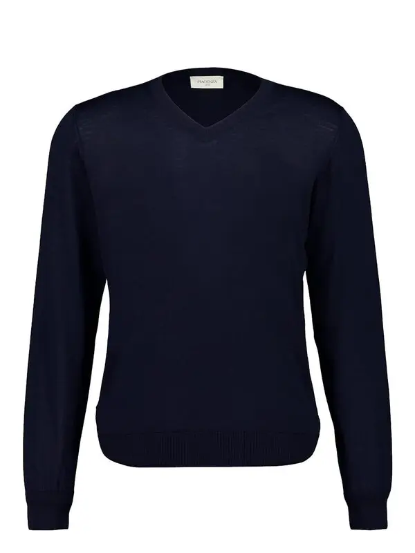 PIACENZA CASHMERE 1733 V-neck Virgin Wool Jumper - Blue