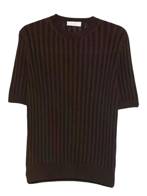 LUIGI GENTILE Open-knit Short-sleeved Sweater - Brown