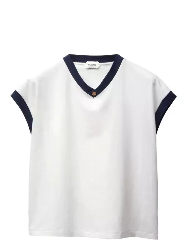 Versace Medusa-button Contrast-trim Slim Cotton T-shirt - White