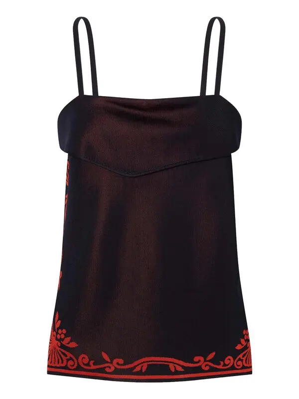 HIGH SPORT Jess Draped Embroidered Knitted Tank - Black