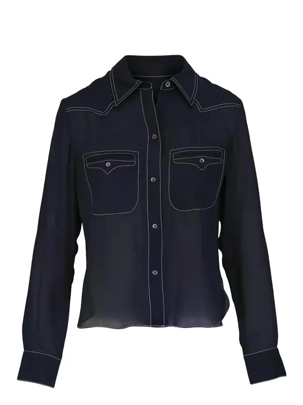 TWP Carter Contrast-stitch Long-sleeve Shirt - Blue