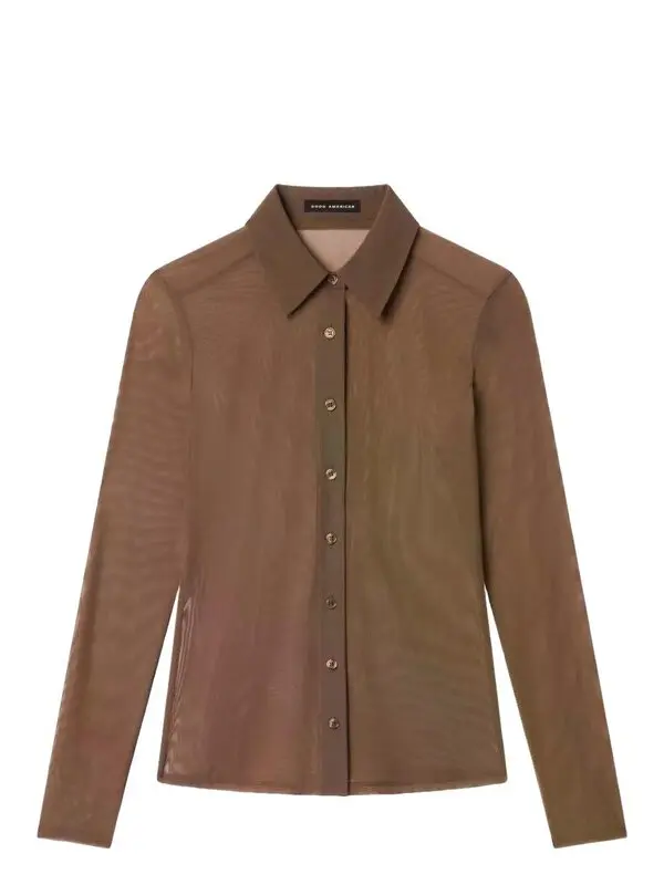 Good American Semi-sheer Long Sleeve Shirt - Brown
