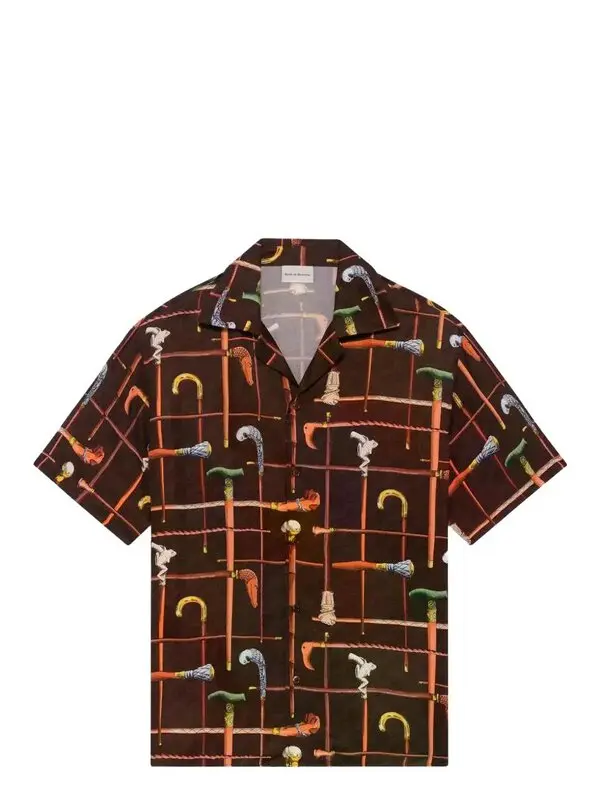 Drole De Monsieur Spread-collar Print Shirt - Brown