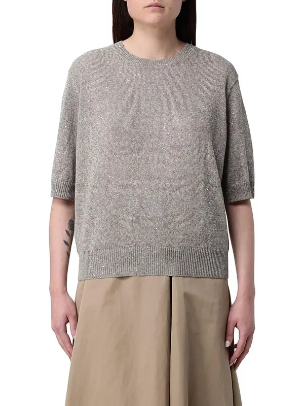 Brunello Cucinelli Sweater With Sequined Stripes - Brown