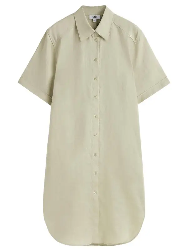 Cos Short-sleeved Linen Shirt Dress - Beige