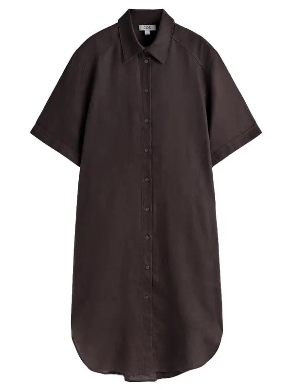 Cos Short-sleeved Linen Shirt Dress - Red