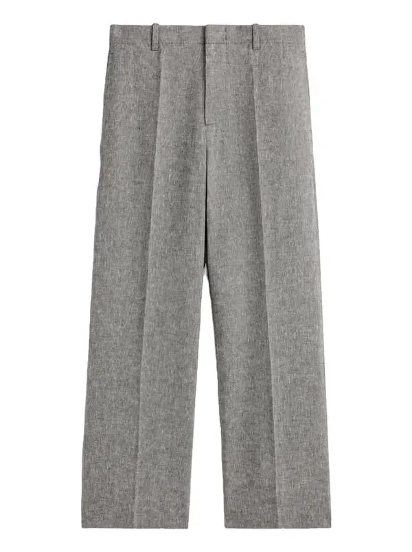 Cos Relaxed-fit Straight-leg Linen Pants - Gray