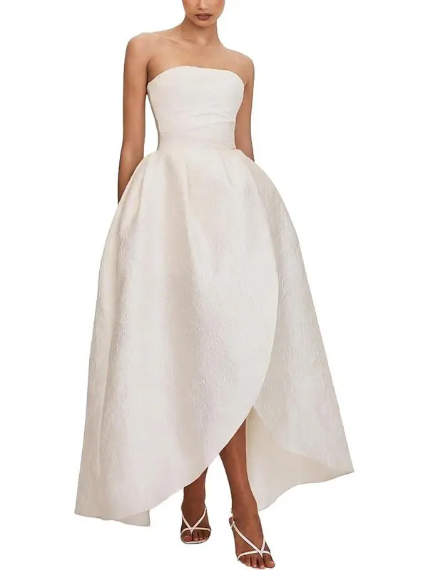 MISS CIRCLE Jacquard Dipped Hem Gown - White