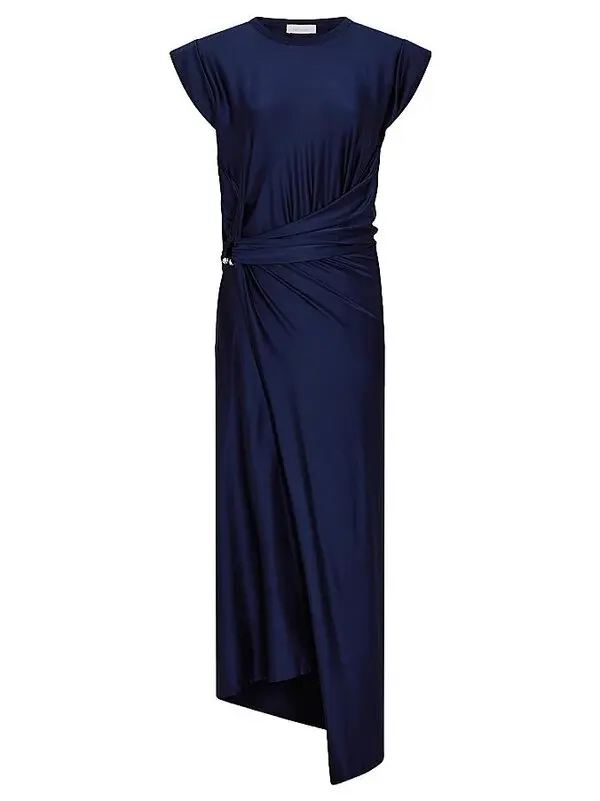 Rabanne Gathered Asymmetric Long Dress - Deep Navy