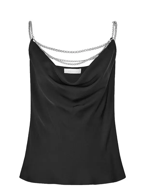Rabanne Chain Strap Cowl Neck Top - Black
