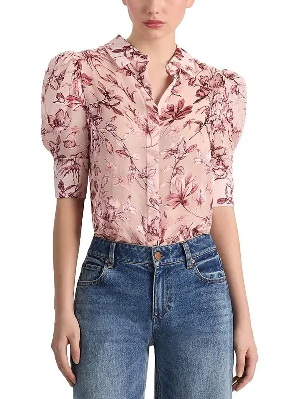 Alice + Olivia Willa Scrunched Puff Sleeve Blouse - Mystic Garden/rose
