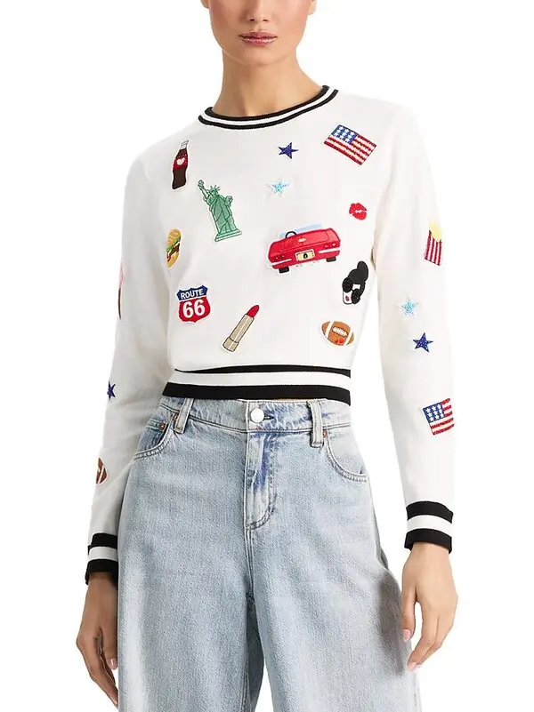 Alice + Olivia Carolann Americana Sweater - Soft White Multi