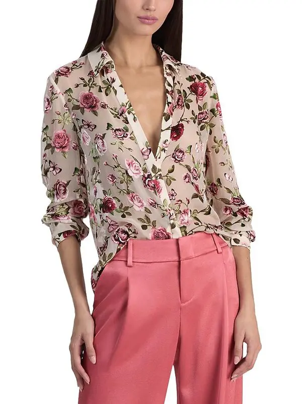Alice + Olivia Eloise Semi Sheer Blouse - Garden Gossip Off White