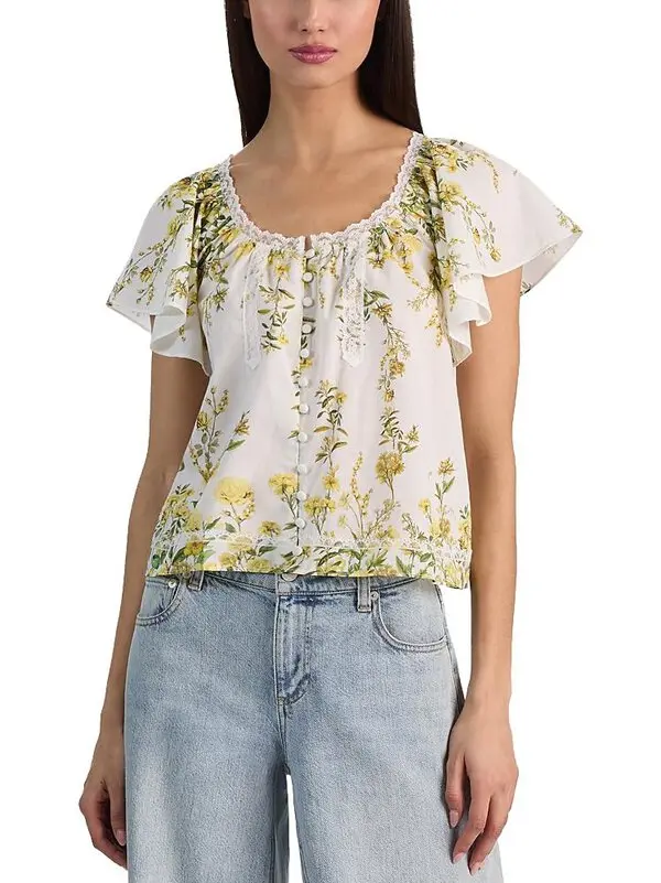 Alice + Olivia Odette Flutter Sleeve Blouse - Fresh Air Butter