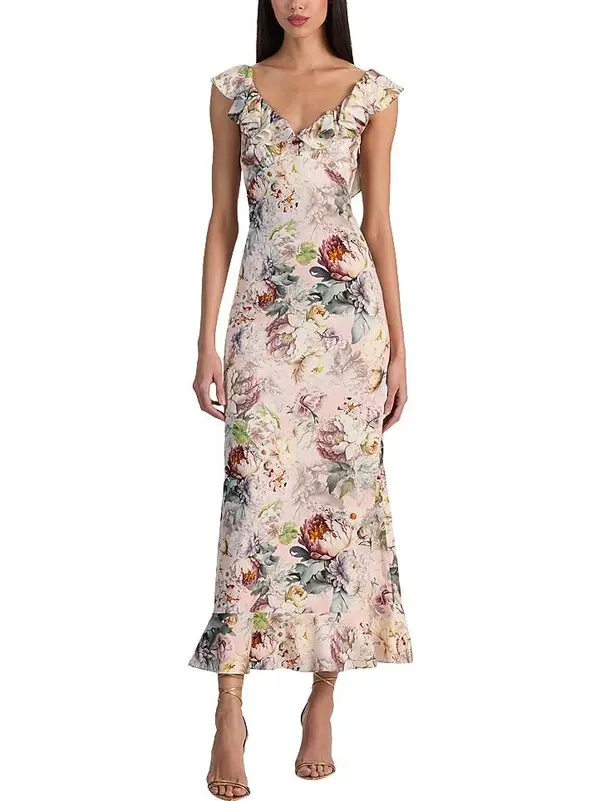 Alice + Olivia Gemma Ruffled Midi Dress - Sweet Peony