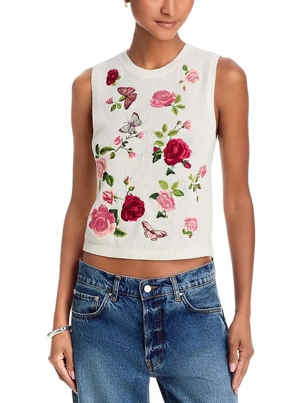 Alice + Olivia Reva Embroidered Top - Garden Gossip Off White