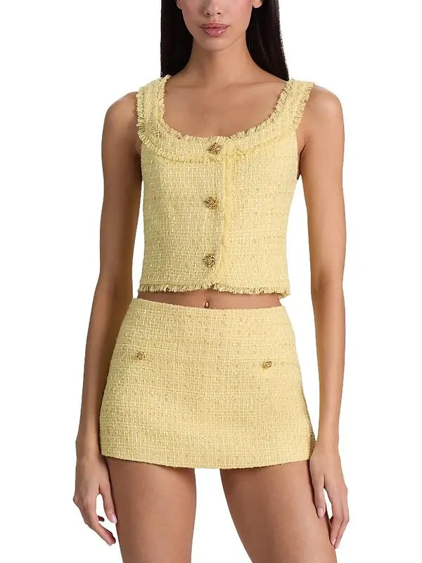 Alice + Olivia Shila Tweed Cropped Top - Butter