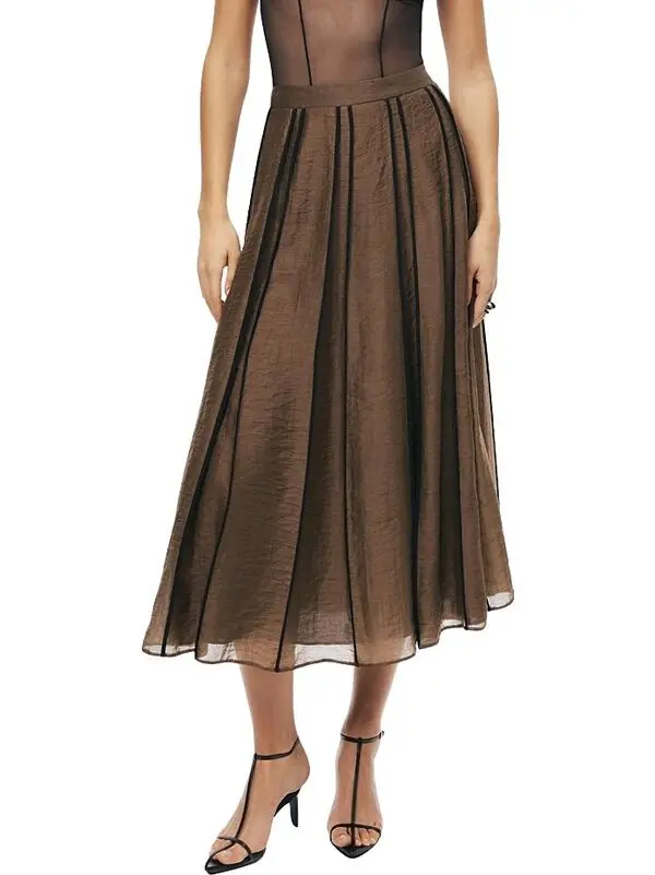 NOCTURNE Sheer Pleated Midi Skirt - Camel