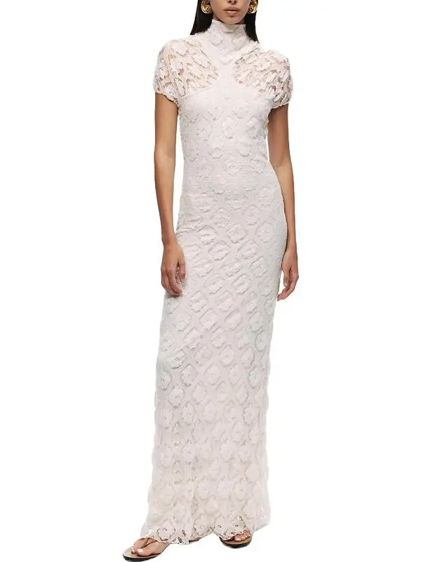 NOCTURNE High-neck Lace Maxi Dress - Open White