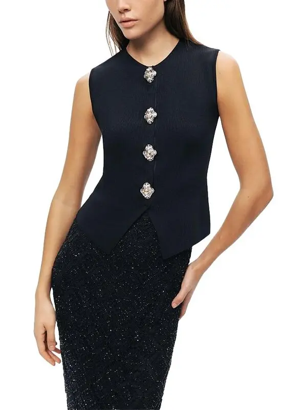 NOCTURNE Embellished Sleeveless Knit Top - Black