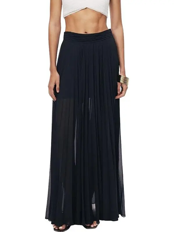 NOCTURNE Pleated Chiffon Wide-leg Trousers - Black