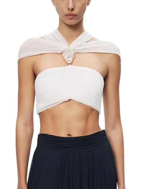 NOCTURNE Strapless Draped Bustier Top - White