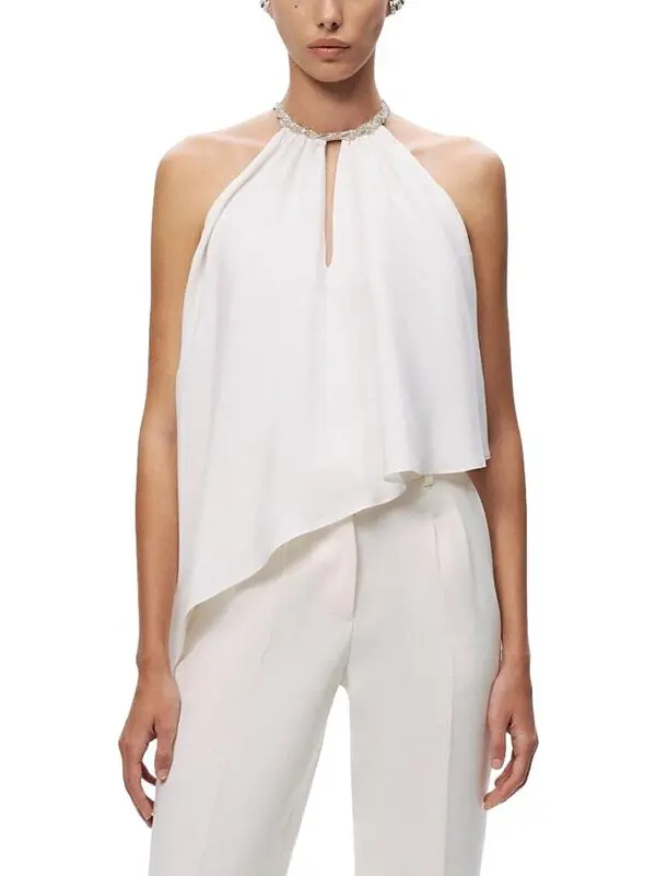 NOCTURNE Embellished Halter Blouse - White
