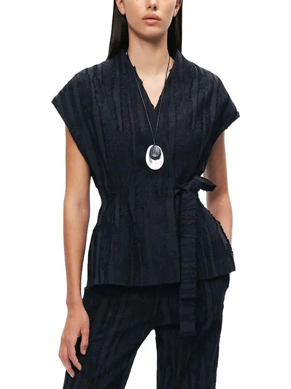 NOCTURNE Textured Belted Vest - Black