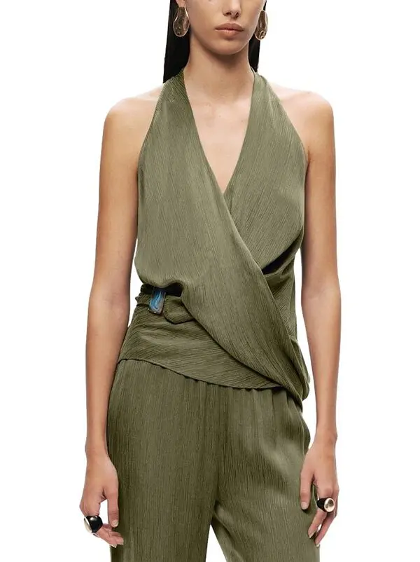 NOCTURNE Asymmetric Halter Top - Khaki