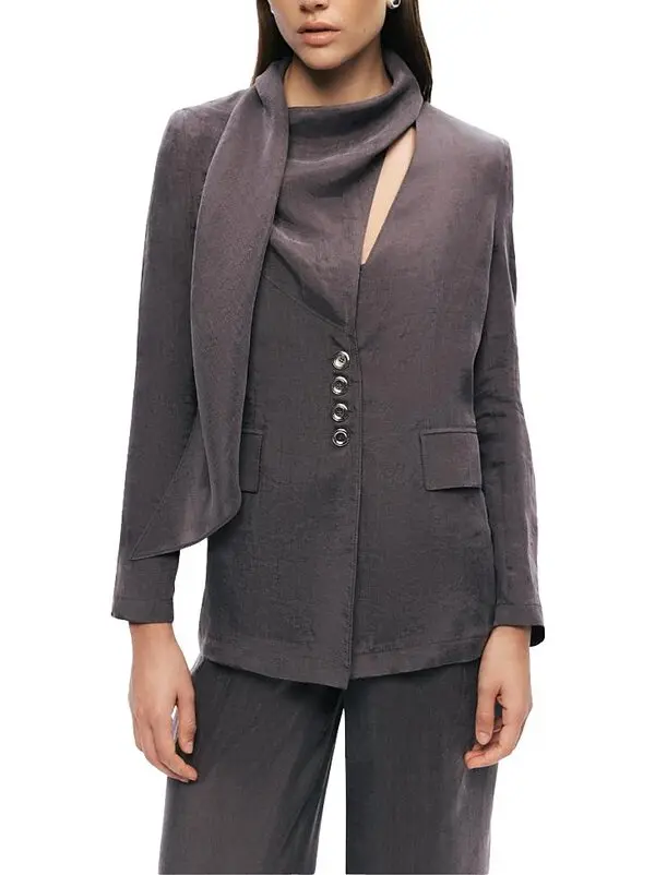NOCTURNE Asymmetrical Draped Tailored Jacket - Anthracite