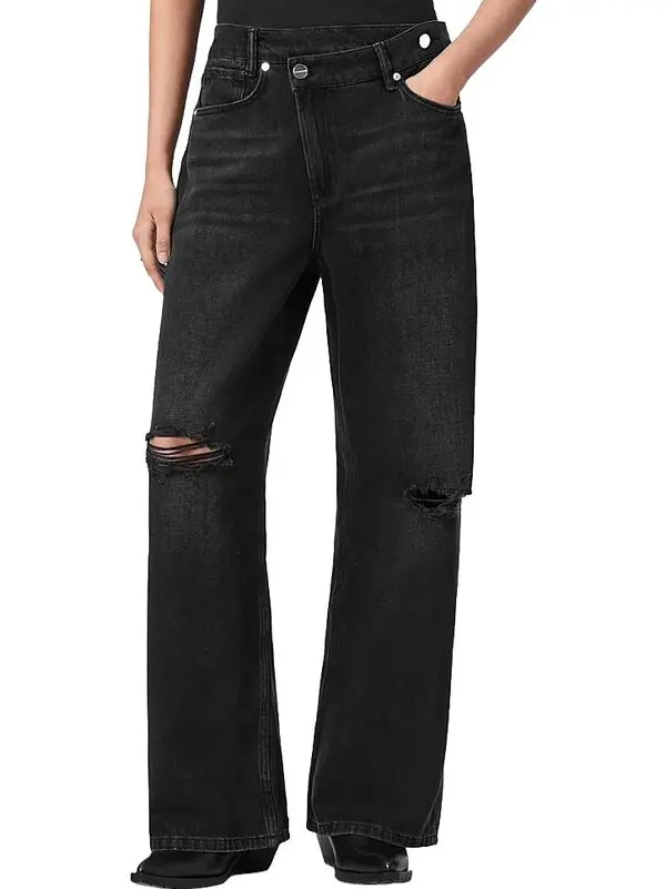 ALLSAINTS Aki Mid Rise Crossover Jeans - Destroy Black